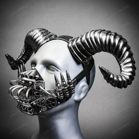 ILOVEMASKS | Accessories | Silver Devil Ram Horn Headband W Mouth Cover ...